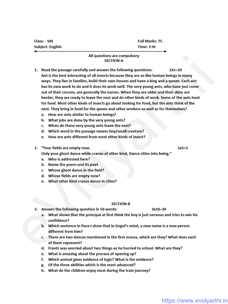 English Sample Paper 1 1 | PDF