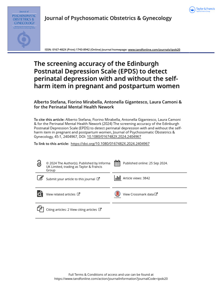 The Screening Accuracy of the Edinburgh Postnatal Depression Scale EPDS ...
