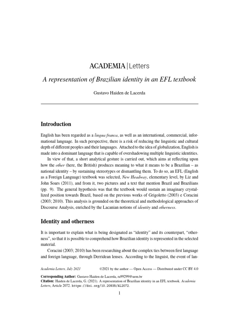 A Representation of Brazilian Identity I | PDF | Brazil | English As A ...
