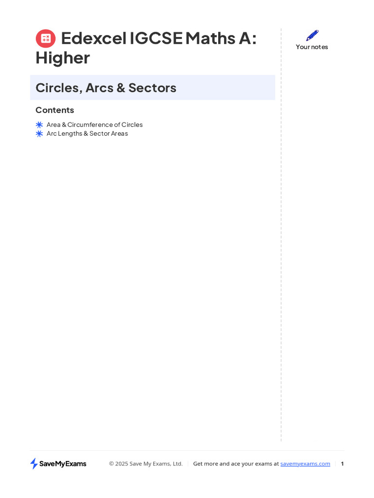 IGCSE Maths: Circles, Arcs & Sectors | PDF | Area | Circle