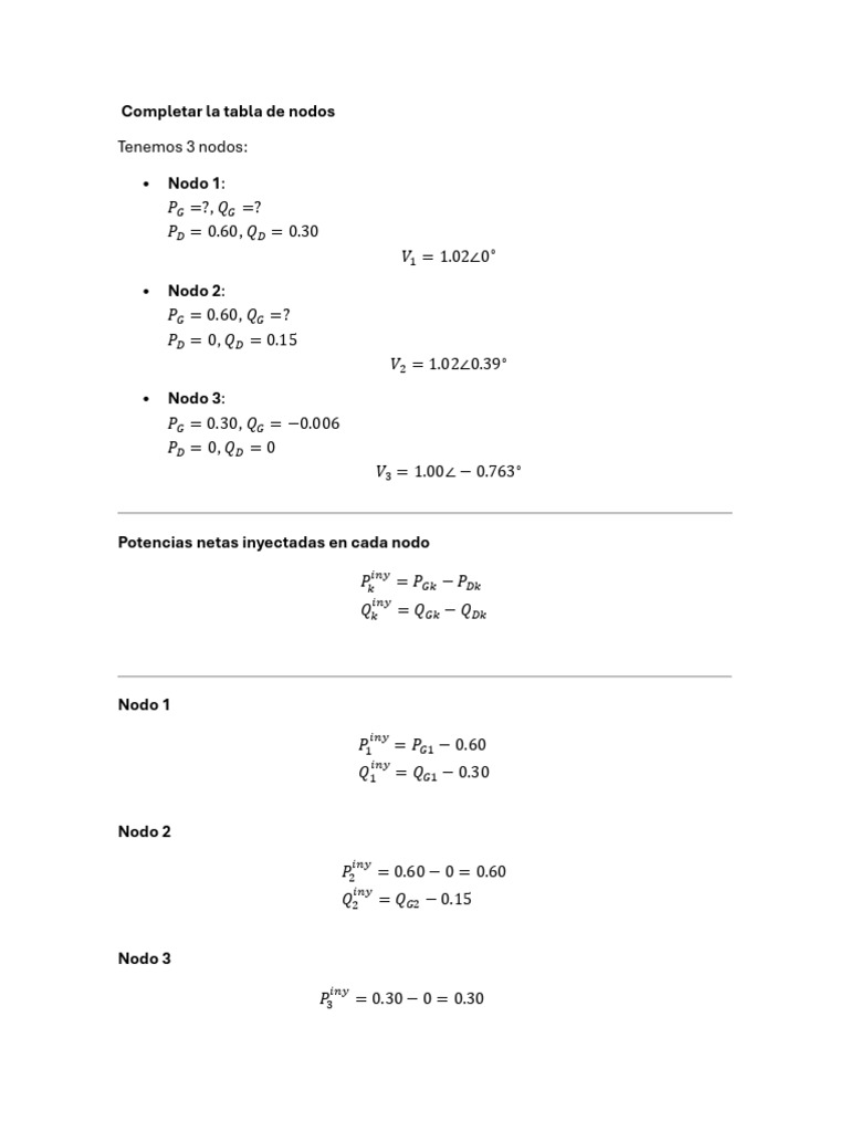 Tabla de Nodos y Potencias Inyectadas | PDF | Matemáticas