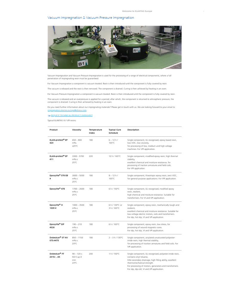Vacuum Impregnation and Pressure Impregnation - ELANTAS | PDF | Epoxy ...