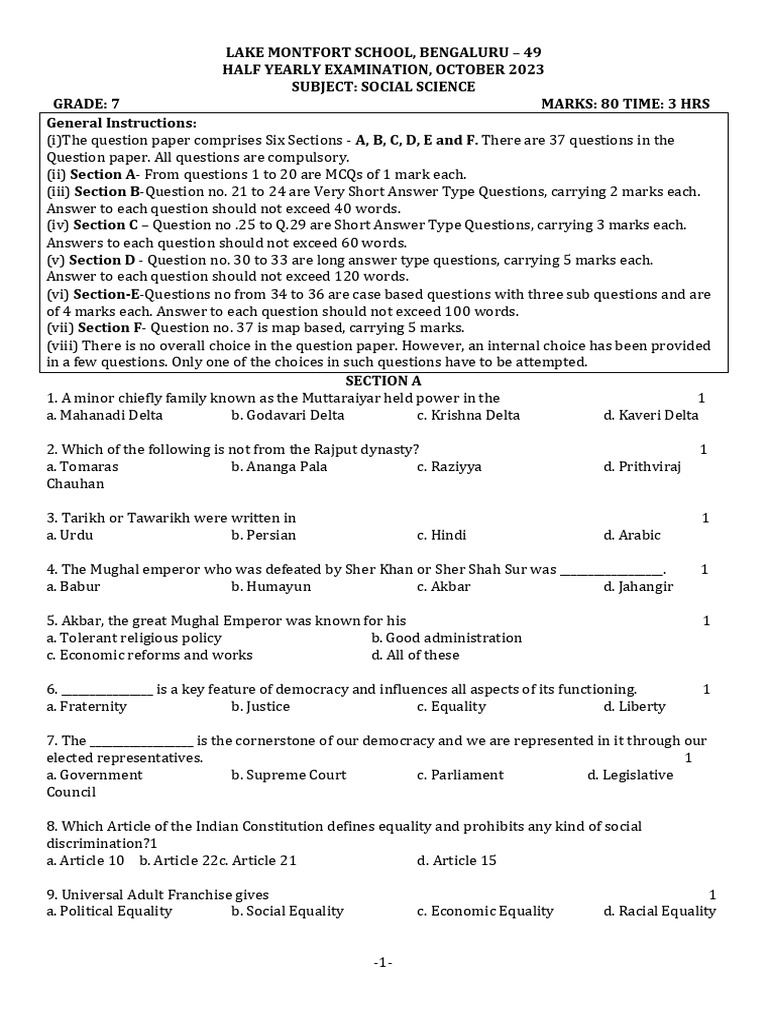 Grade 7 Social Science Exam Paper | PDF | Rock (Geology)