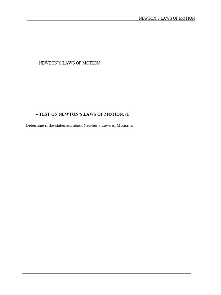 Handout On Newton's Laws of Motion | PDF | Force | Inertia