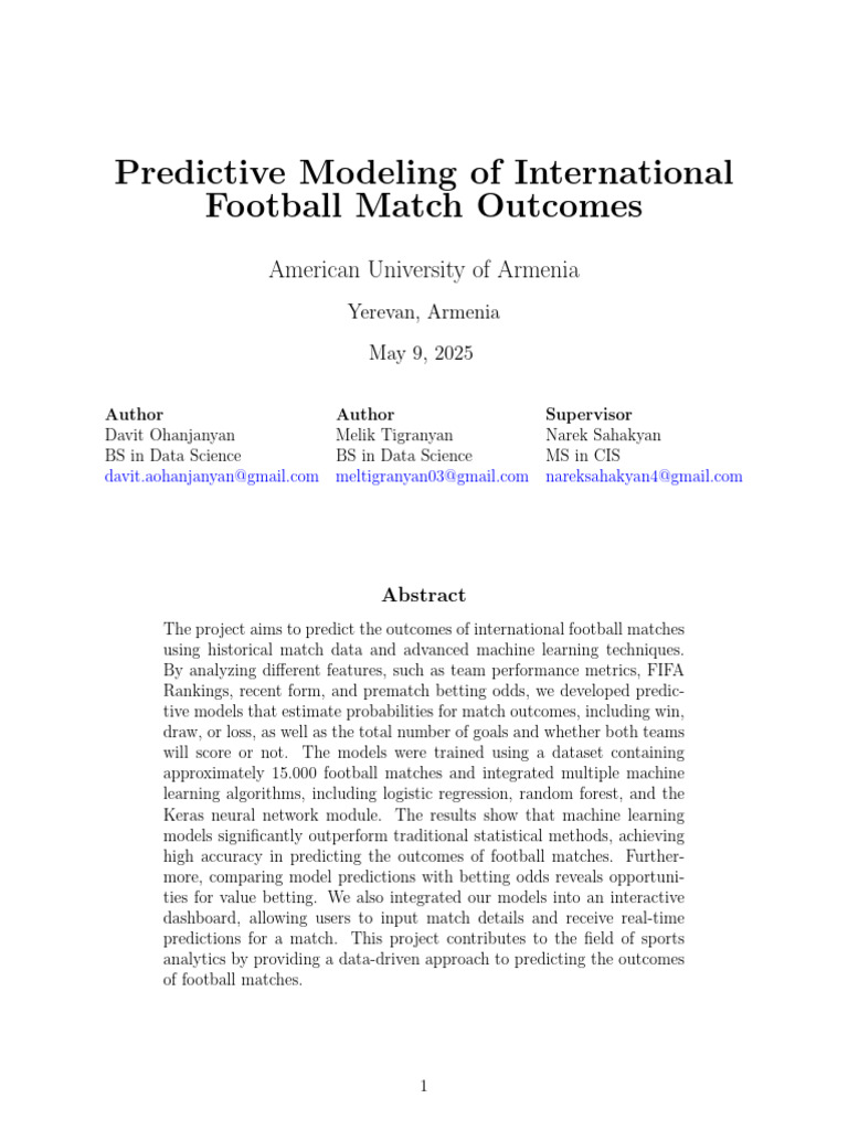 Predictive Modeling of International Football Matches | PDF ...