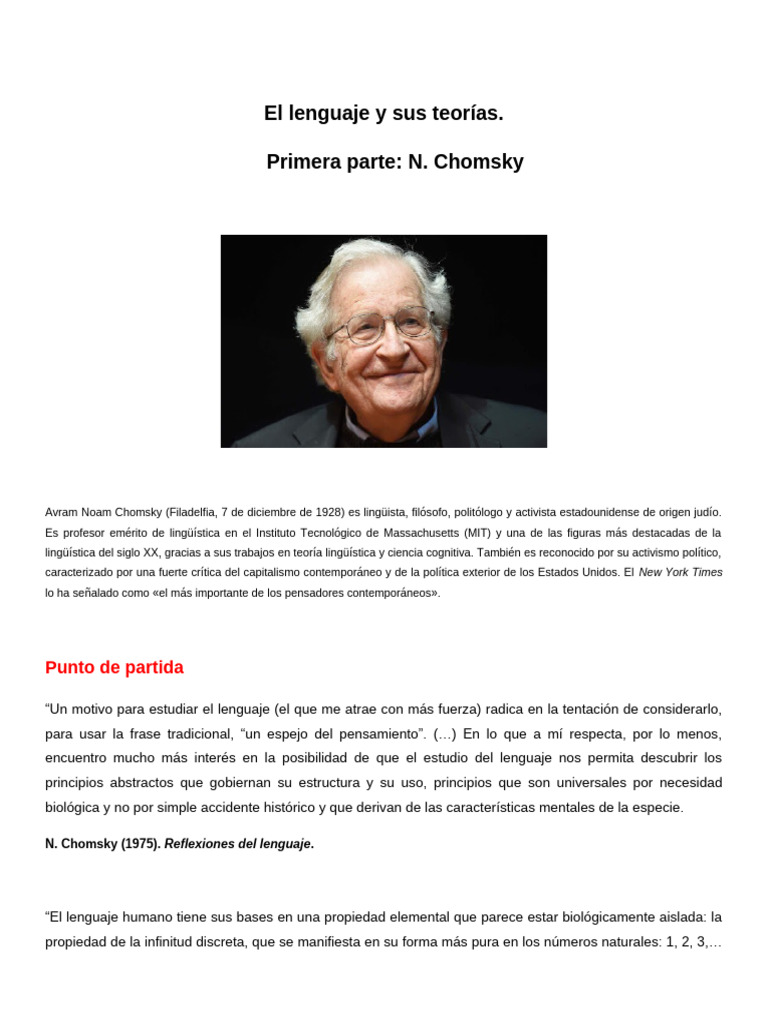 Teorías del lenguaje según Chomsky | PDF | Noam Chomsky | Lingüística