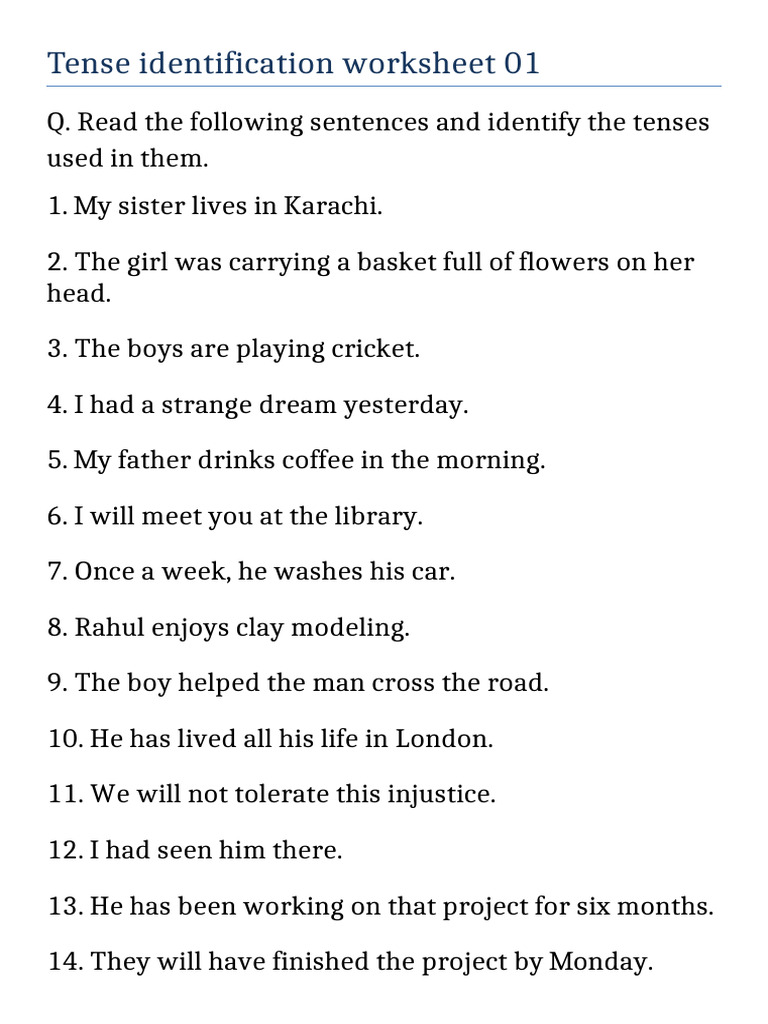 Tense Identification Worksheet | PDF