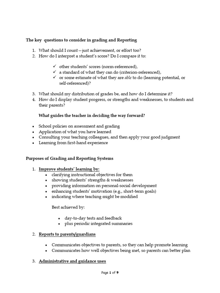 The Key Questions To Consider in Grading and Reporting | PDF ...