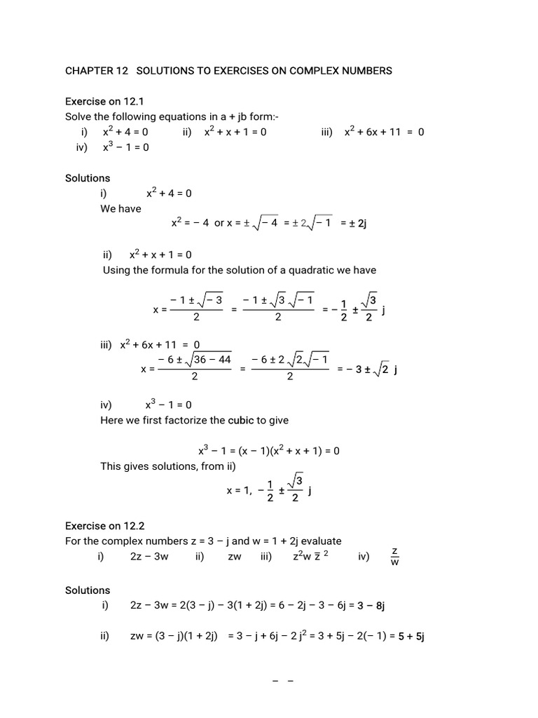 Complex Numbers: Solutions and Exercises | PDF