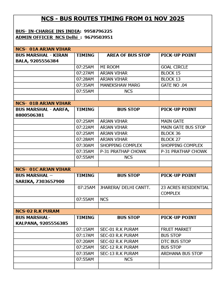 Winter Bus Route Timing From 01 Nov 2025 | PDF | New Delhi | Public ...