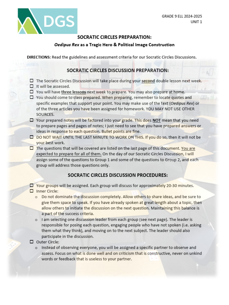 Wk. 8 Weekend HW - Socratic Circles Prep 9A | PDF | Learning | Human ...