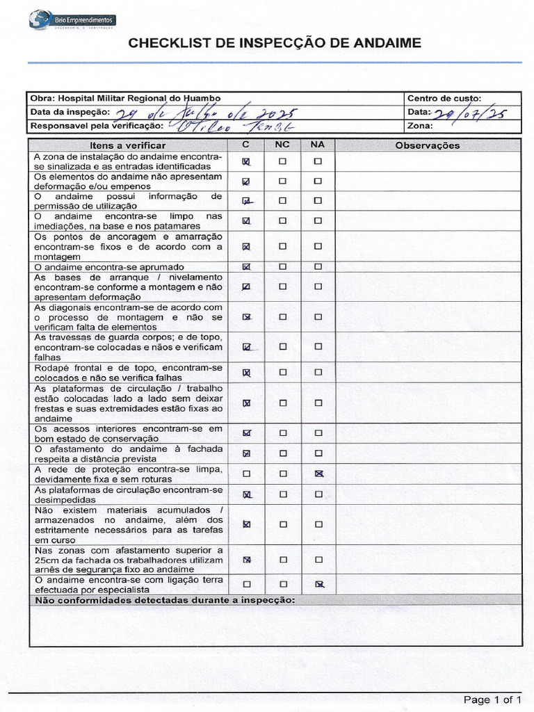 Check List Andaime | PDF