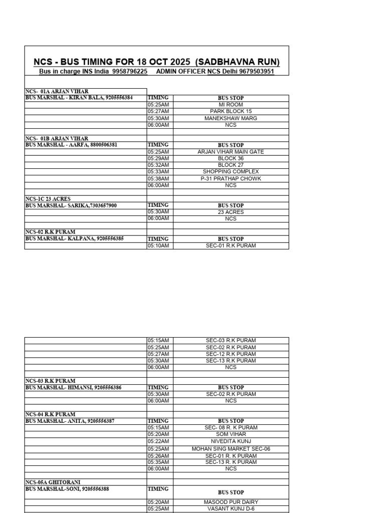 NCS Bus Schedule and Marshals 2025 | PDF