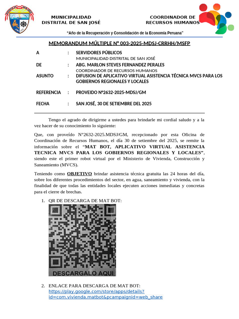 Memo N°003 - Difusion de QR | PDF