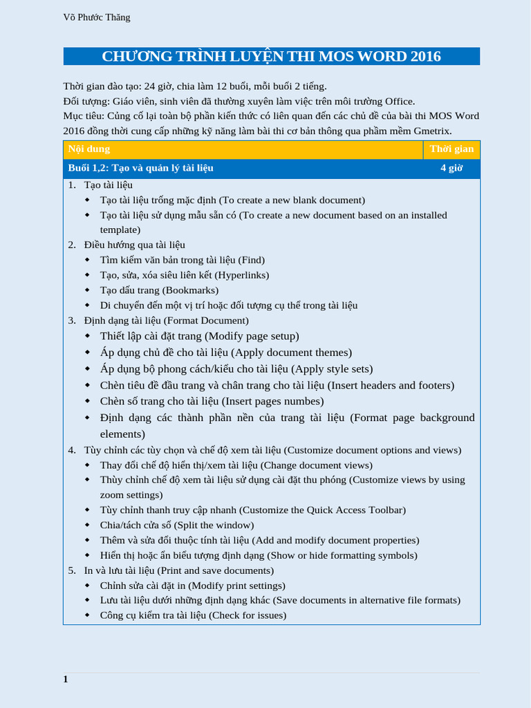 Chương Trình Luyện Thi MOS Word 2016 - Final | PDF
