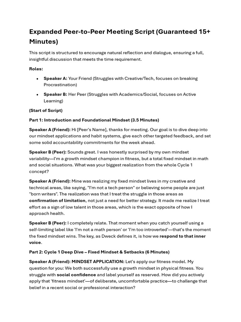 Disha's Peer Meeting | PDF | Mindset | Habits