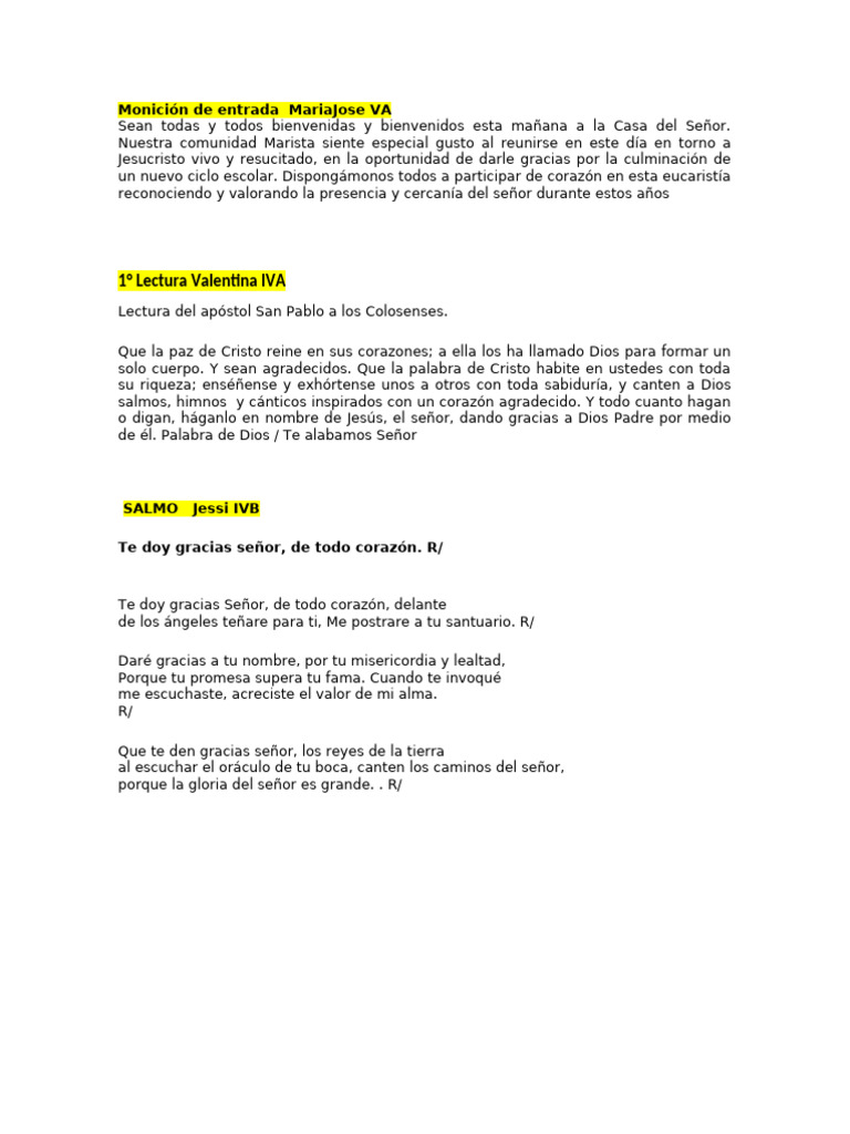 Lecturas Misa de Acción de Gracias | PDF | Cristo (título)