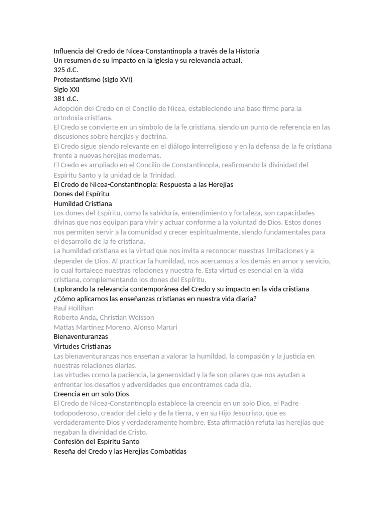 Impacto del Credo de Nicea en la Fe Cristiana | PDF | espíritu Santo ...