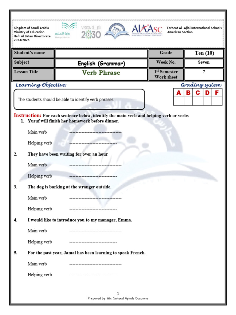 Grade 10 Grammar Worksheet 7 PDF | PDF | Verb | Linguistic Morphology
