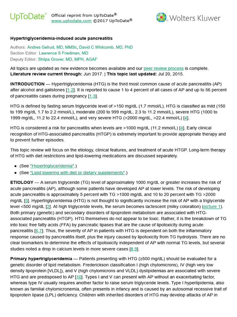 Hypertriglyceridemia-Induced Acute Pancreatitis - UpToDate | PDF ...