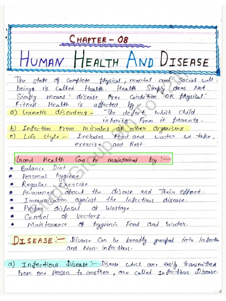 Human Health and Disease Notes Biology Class 12 | PDF