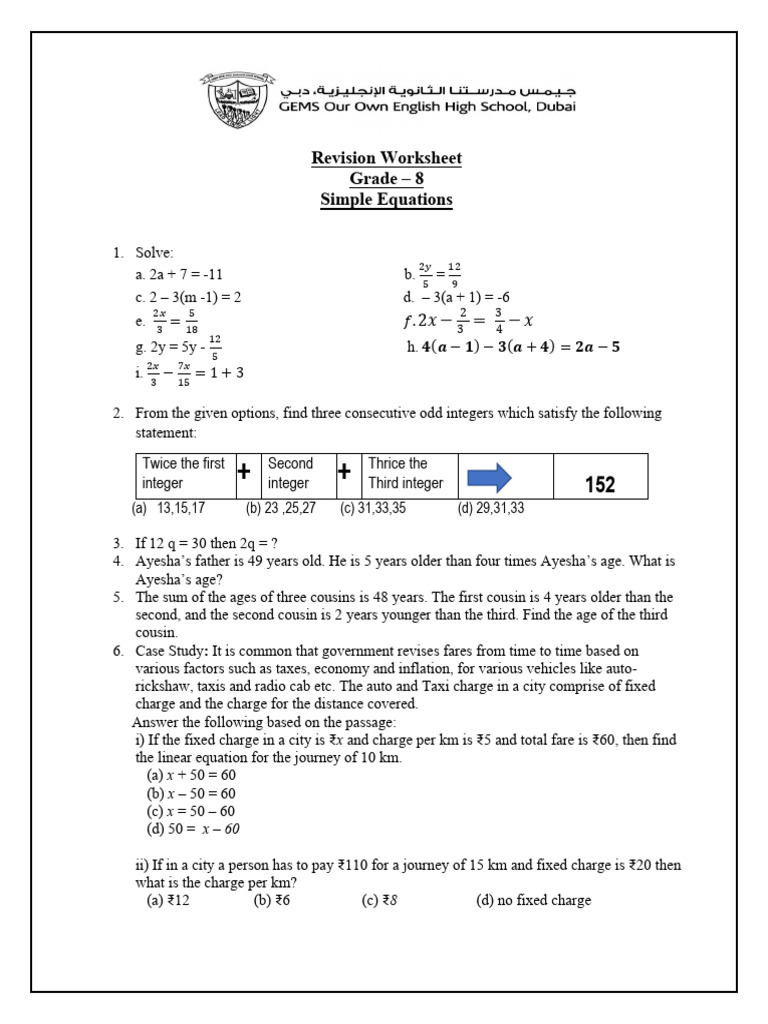 Worksheet Simple Equations | PDF | Mathematics