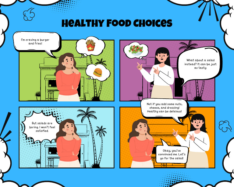 Blue Simple Illustrated Healthy Foods Comic Strip | PDF