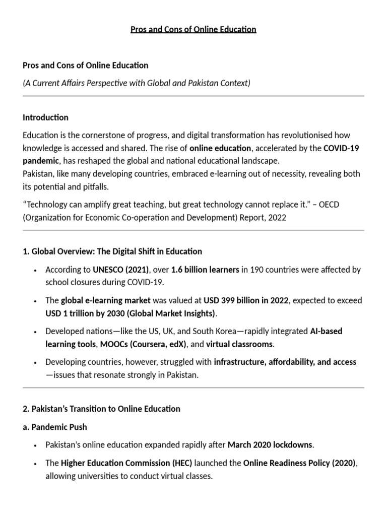 Pros and Cons of Online Education | PDF | Educational Technology ...