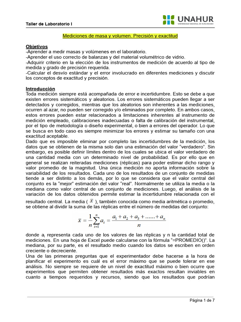 Medición de Masa y Volumen en Laboratorio | PDF | Medición | Exactitud ...