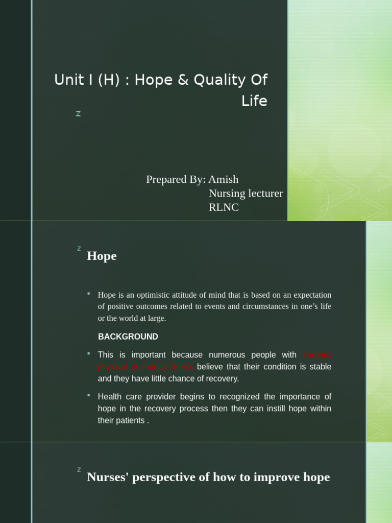 Hope's Role in Quality of Life | PDF | Hope | Mental Health