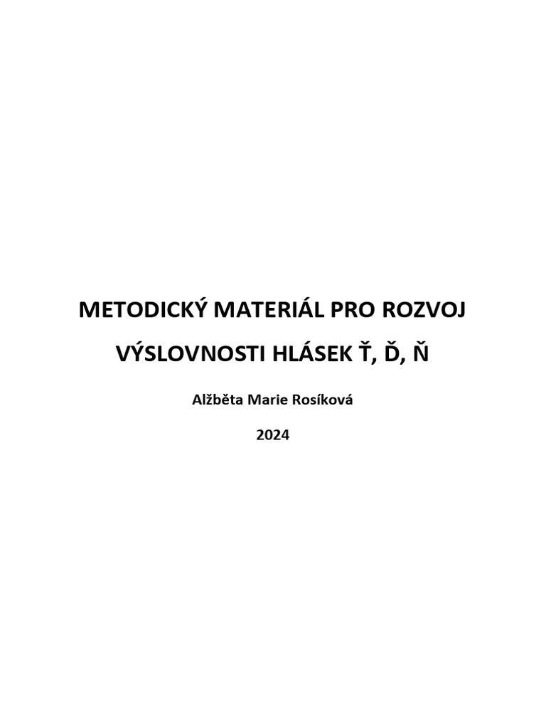Metodicky Material Pro Rozvoj Vyslovnosti Hlasek T D N | PDF