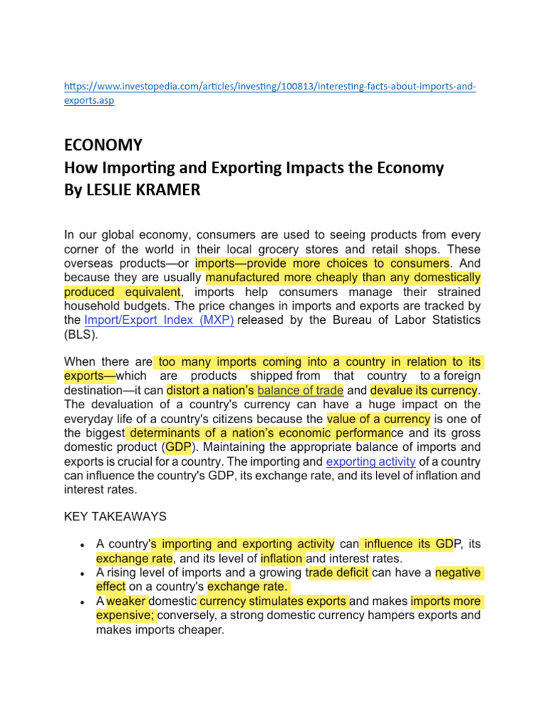 How Importing and Exporting Impacts The Economy | PDF | Balance Of ...