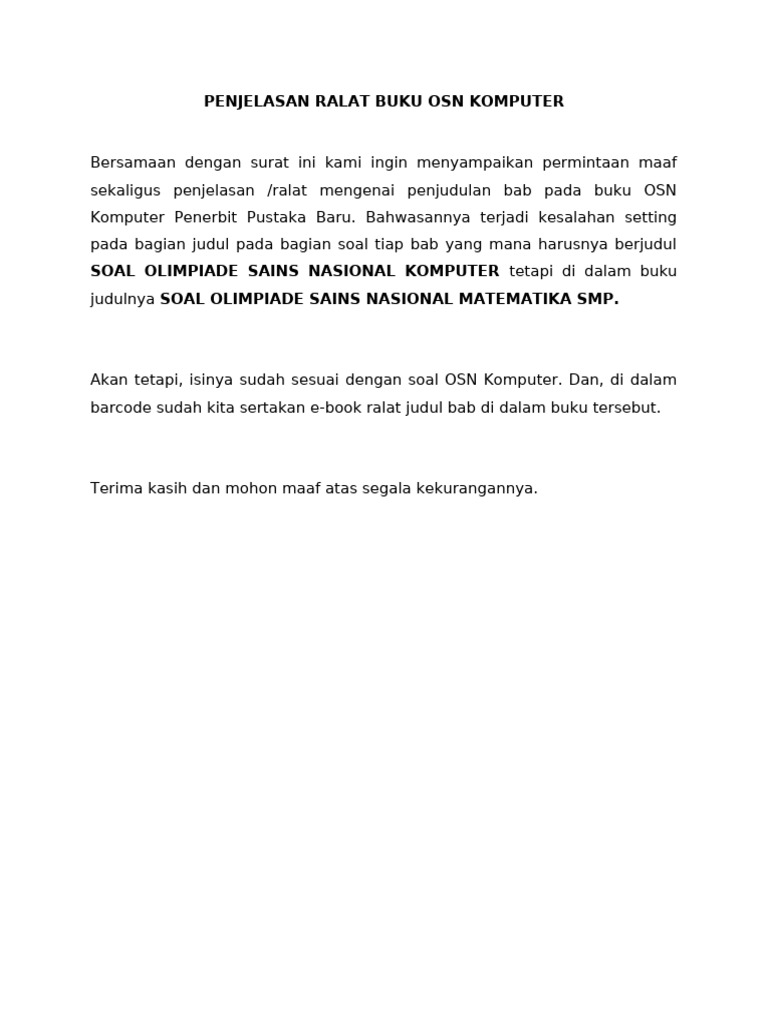 Ralat Judul Buku OSN Komputer | PDF