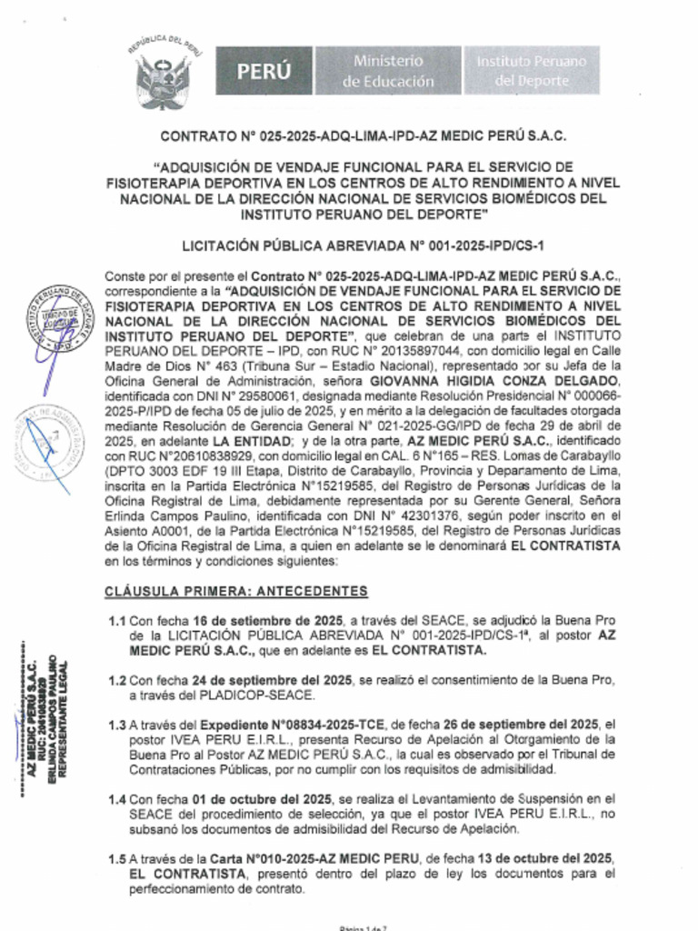 Contrato Nro 025 2025 Adq Lima Ipd Az Medic Peru Sac | PDF