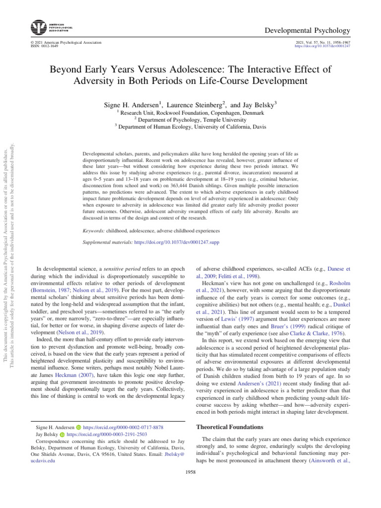 Beyond Early Years Versus Adolescence - The Interactive Effect of ...