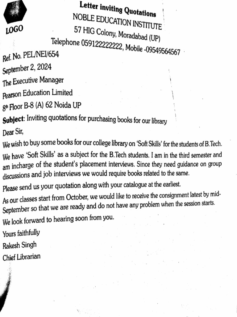 Letter Inviting Quotations | PDF