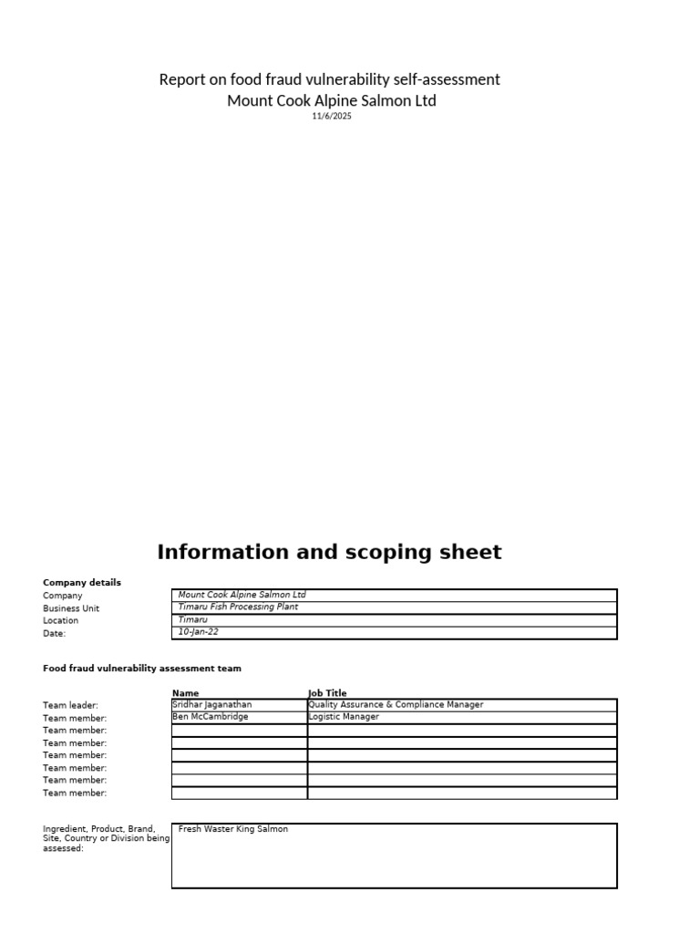 ENGLISH SSAFE Food Fraud Vulnerability Assessment Tool MACRO FREE ...