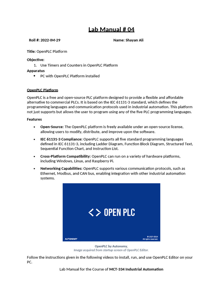 MCT-334 IA 2022 LabManual 04 | PDF | Programmable Logic Controller ...