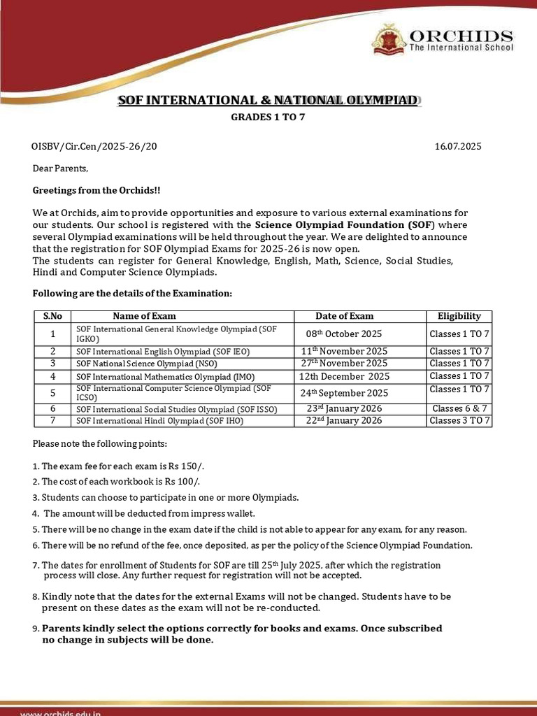 SOF Circular 2025 26 | PDF