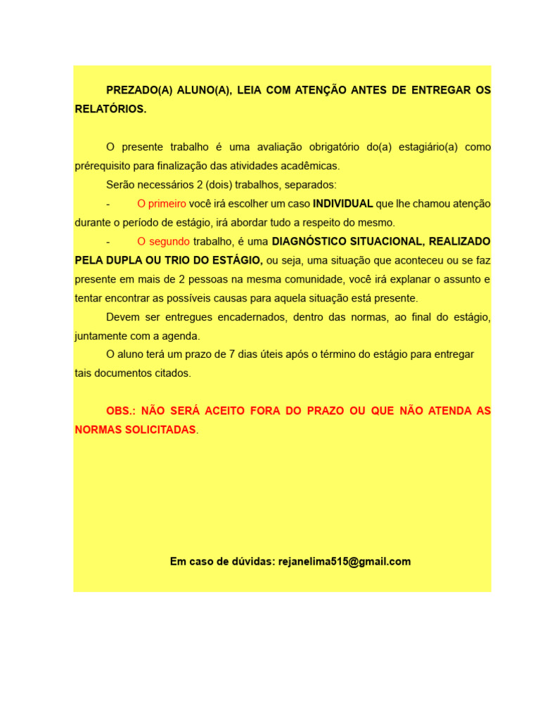 Modelo Dos Relatórios de Estágio Enfermagem - Rejane Lima[1] | PDF ...