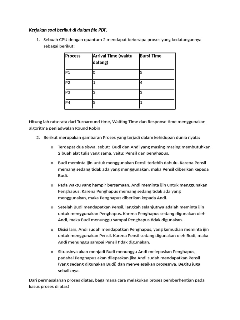 Soal Tugas 2 Sistem Operasi | PDF