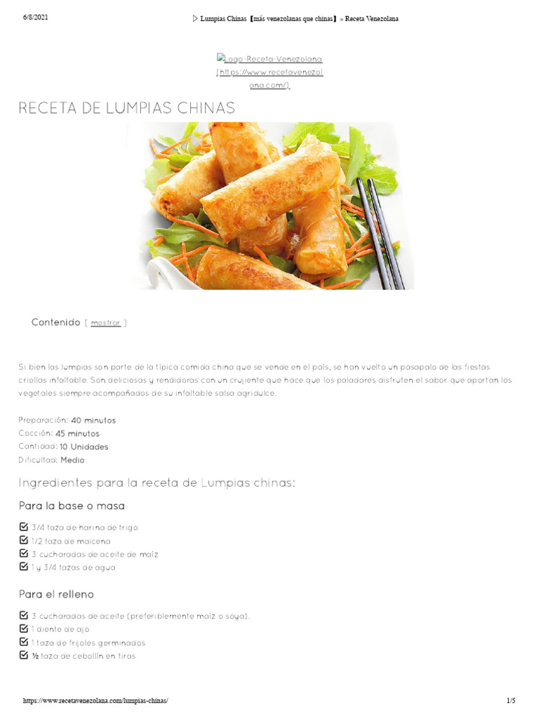Lumpias Venezolanas: Receta Fácil | PDF | Cocina | Alimentos
