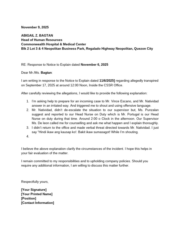 NTE Response Explanation Letter | PDF