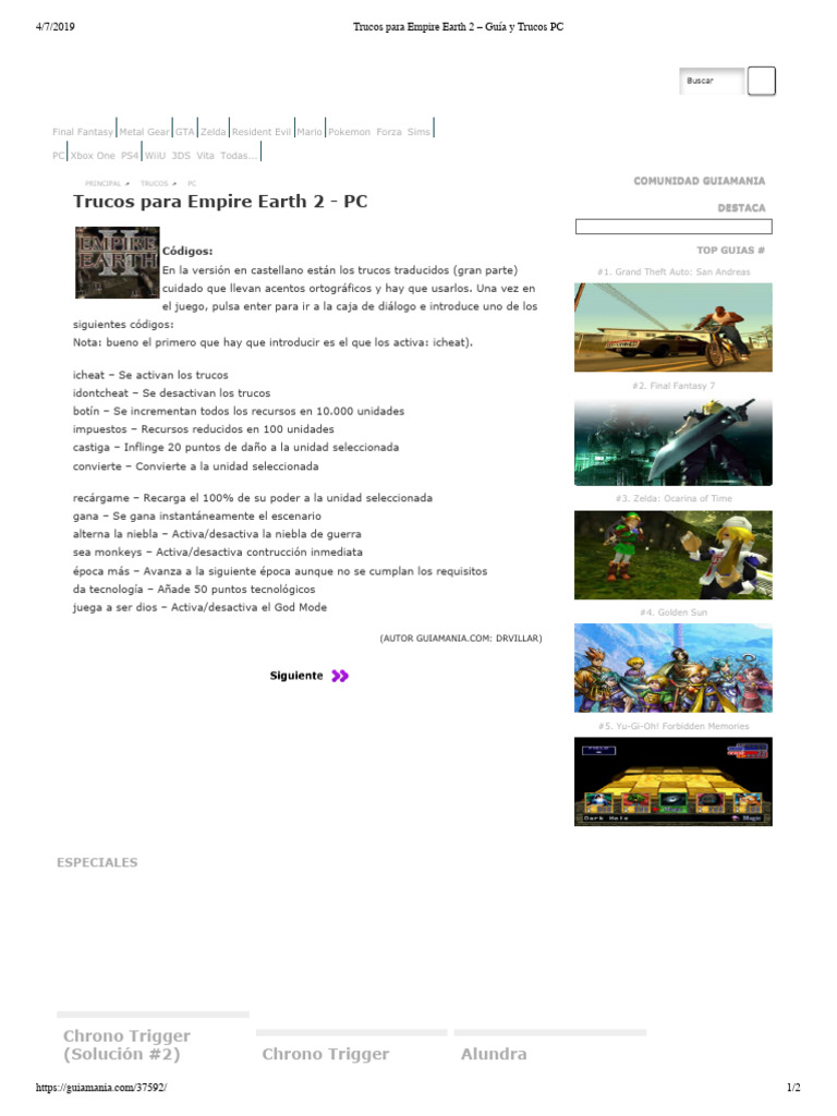 Trucos para Empire Earth 2 – Guía y Trucos PC | PDF | Juego de azar ...