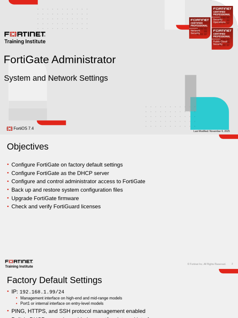 FortiGate Admin 01 System and Network Settings | PDF | Computer Network | Domain Name System