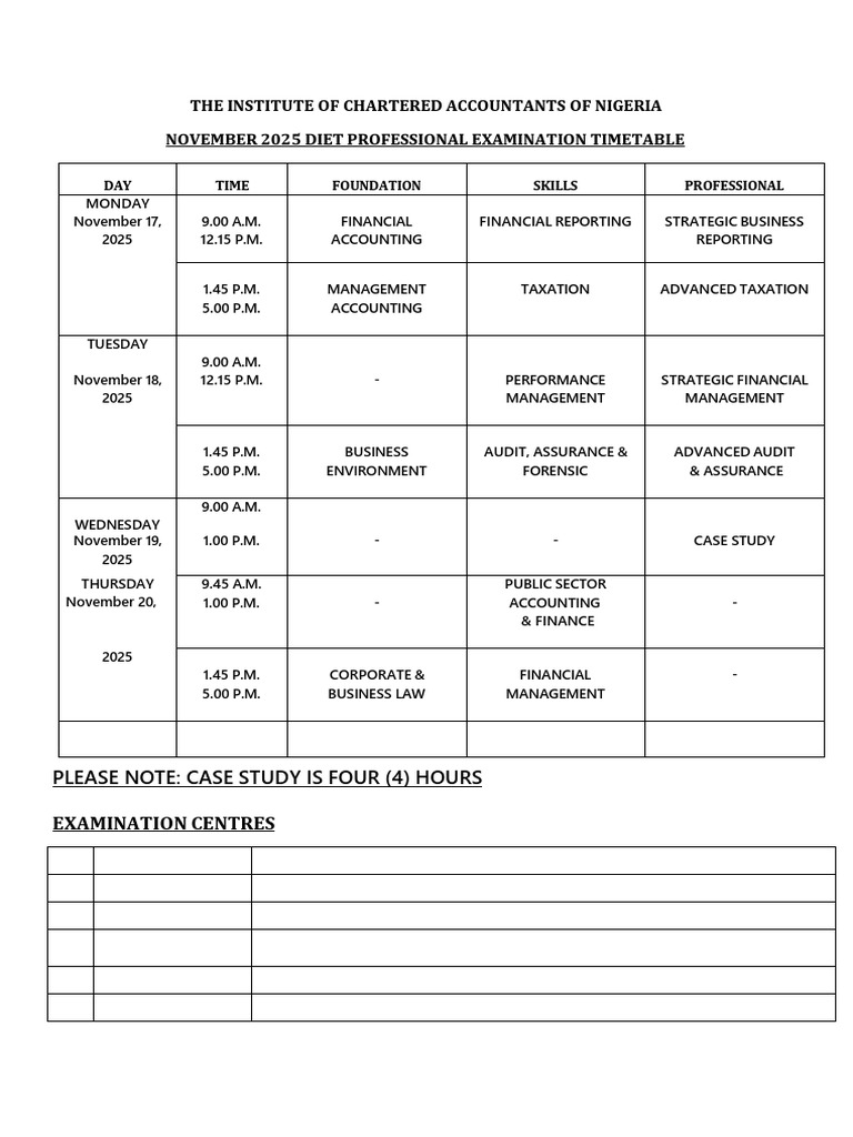 Nov 2025 DIET TIMETABLE-1 | PDF | Nigeria