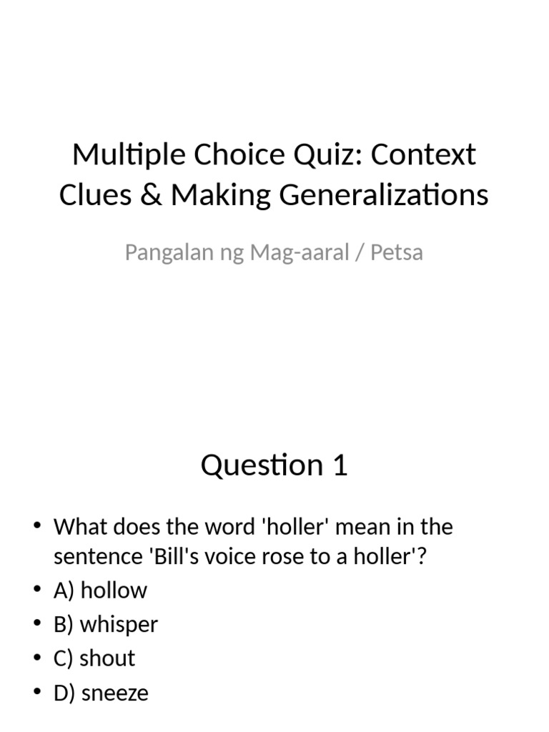 Multiple Choice Quiz Context Clues Making Generalizations | PDF
