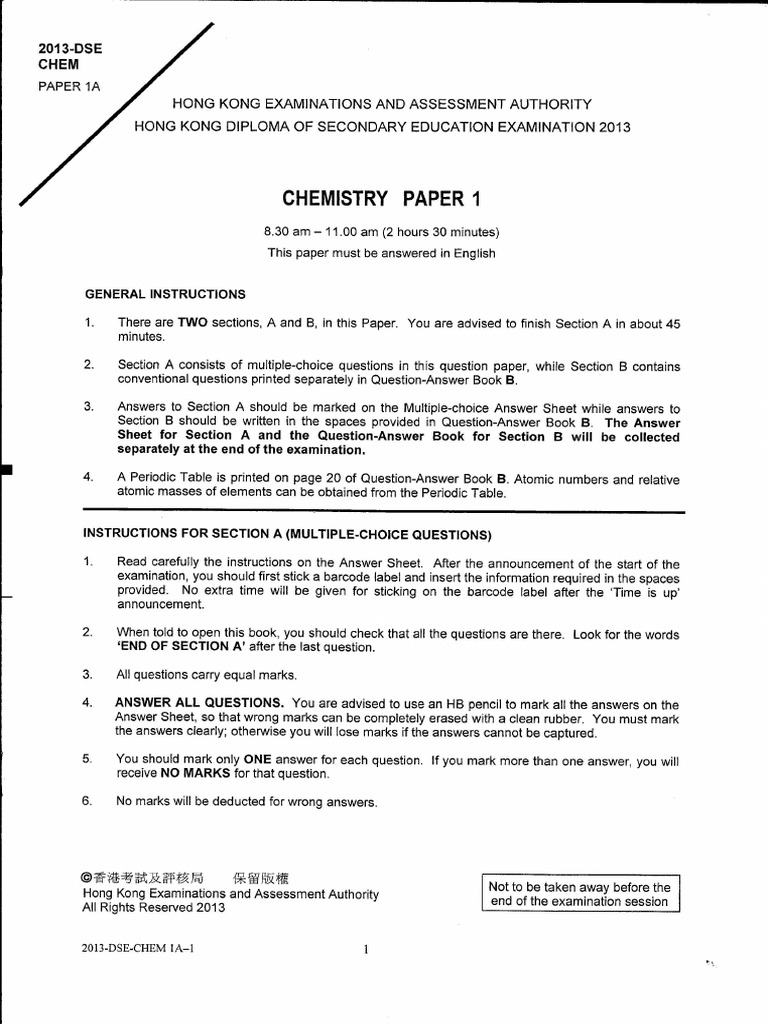 13 Chem Paper 1A | PDF