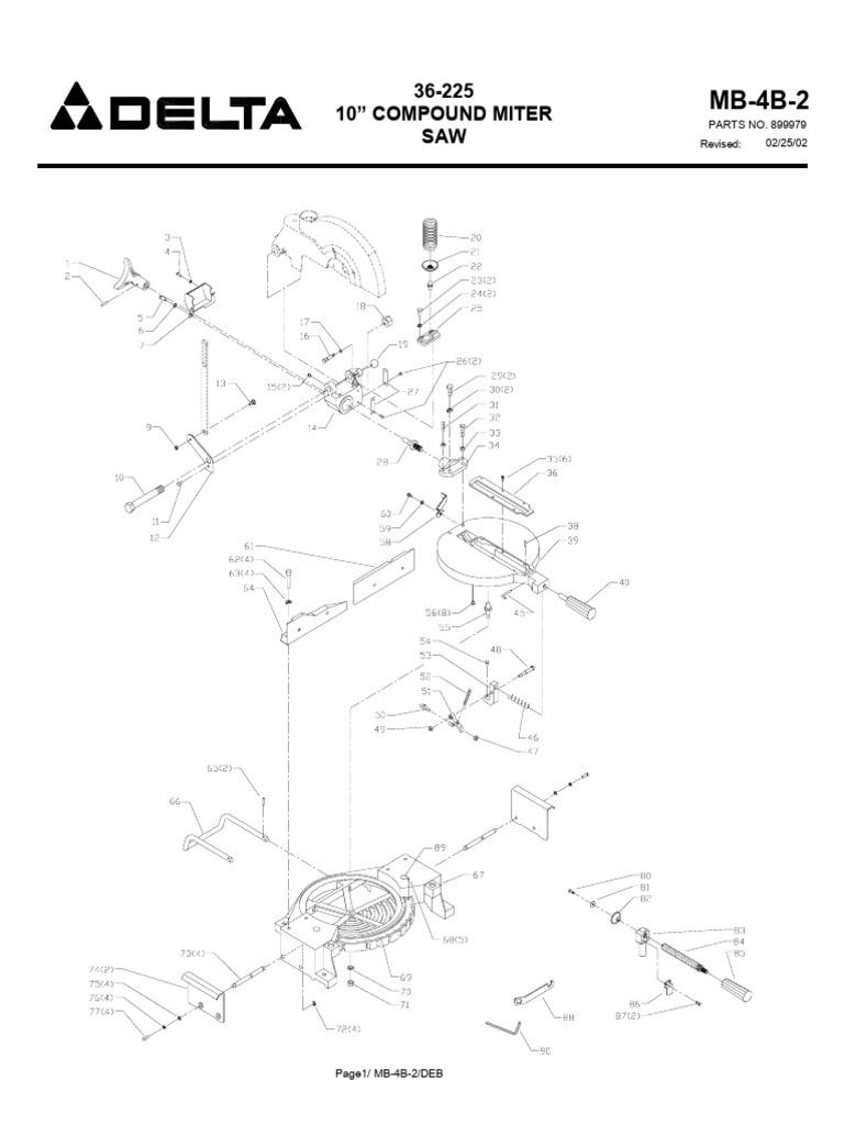Delta 36-225 Miter Saw Parts List | PDF | Screw | Metalworking