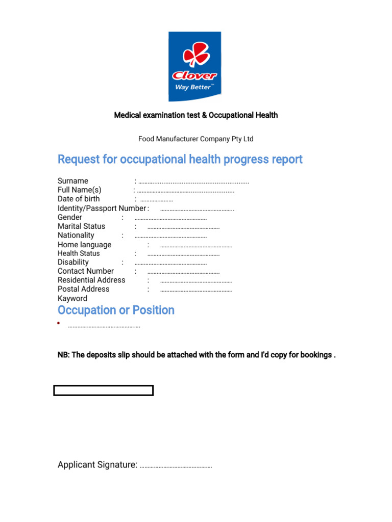 Occupational Health Progress Report Form | PDF